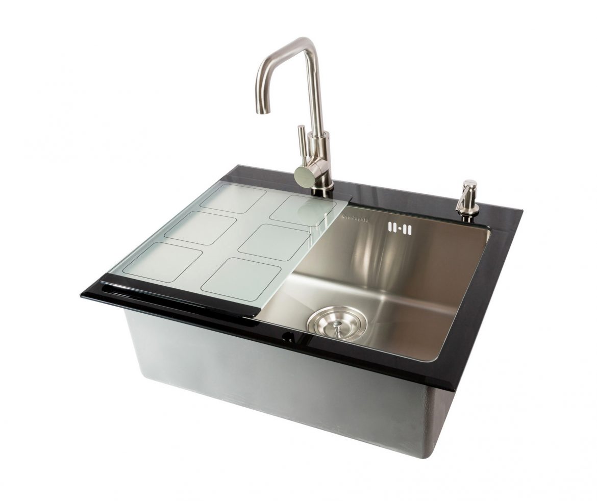 Chiuveta bucatarie inox CookingAid TEMPERED GLASS BLACK cu doua ...