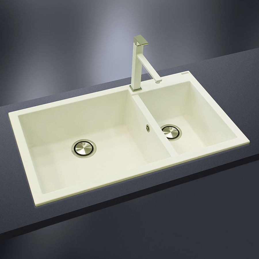 Chiuveta bucatarie granit dubla cu 2 cuve CookingAid Cube ON8620 Alba ...