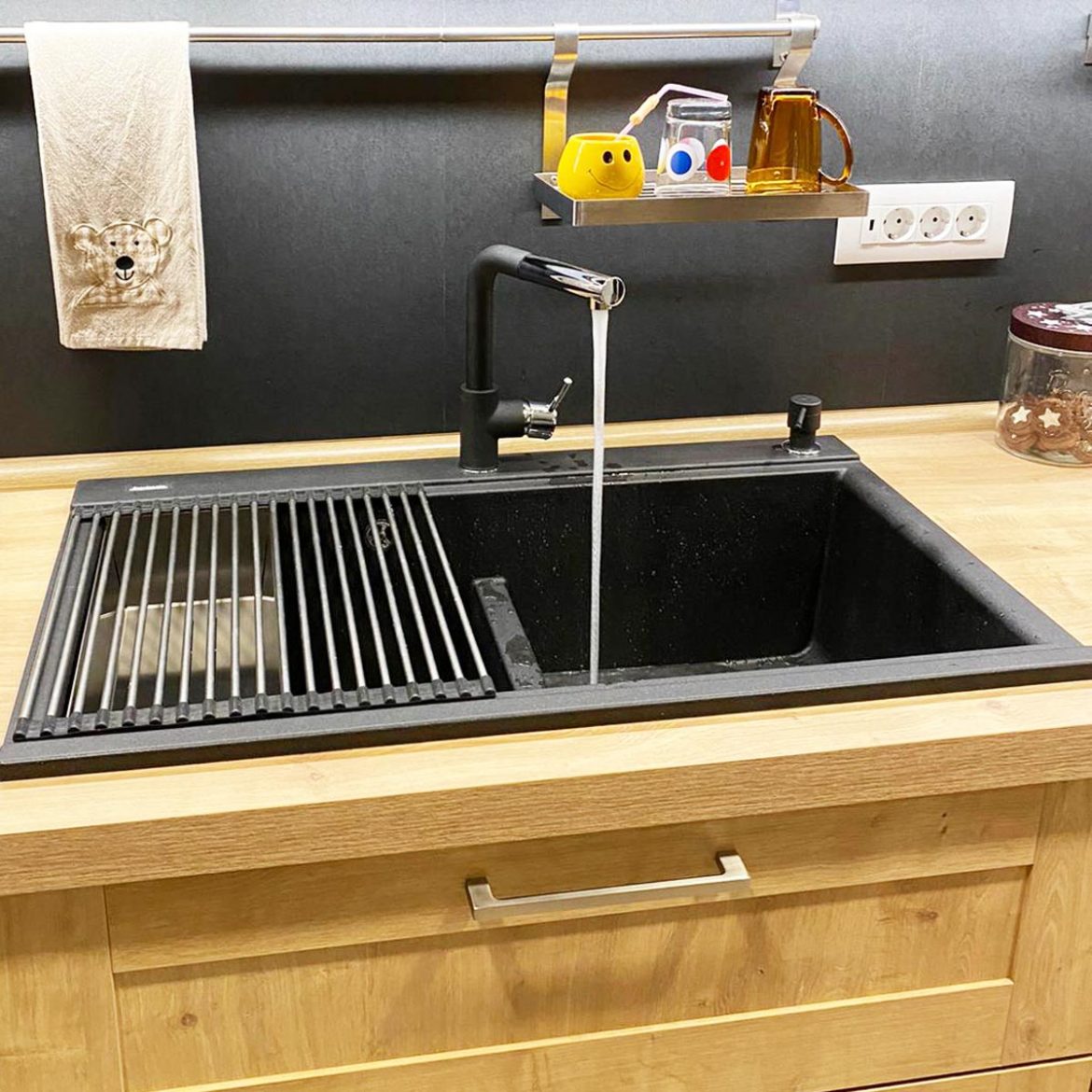 Set complet Chiuveta bucatarie granit dubla cu 2 cuve CookingAid Kinga ...